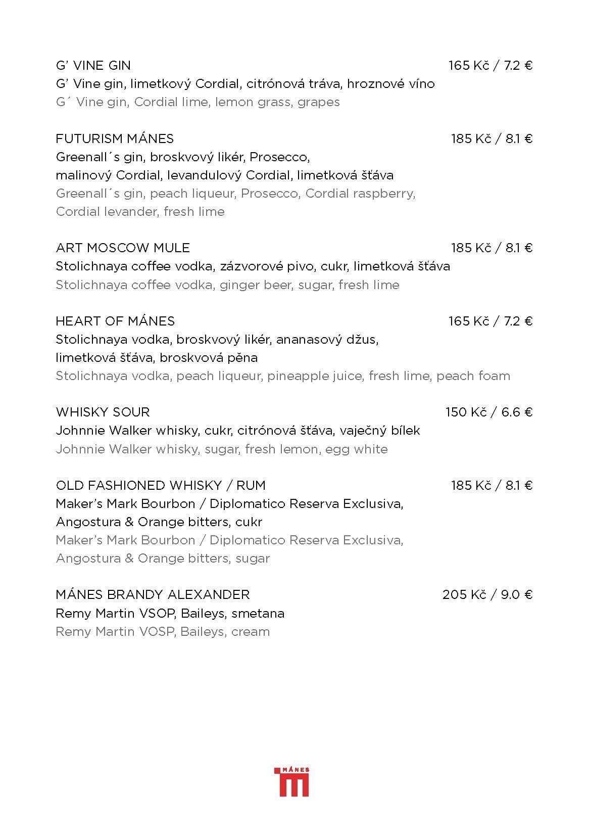 Menu at Art Restaurant Mánes, Prague, Masarykovo nabrezi 250/1