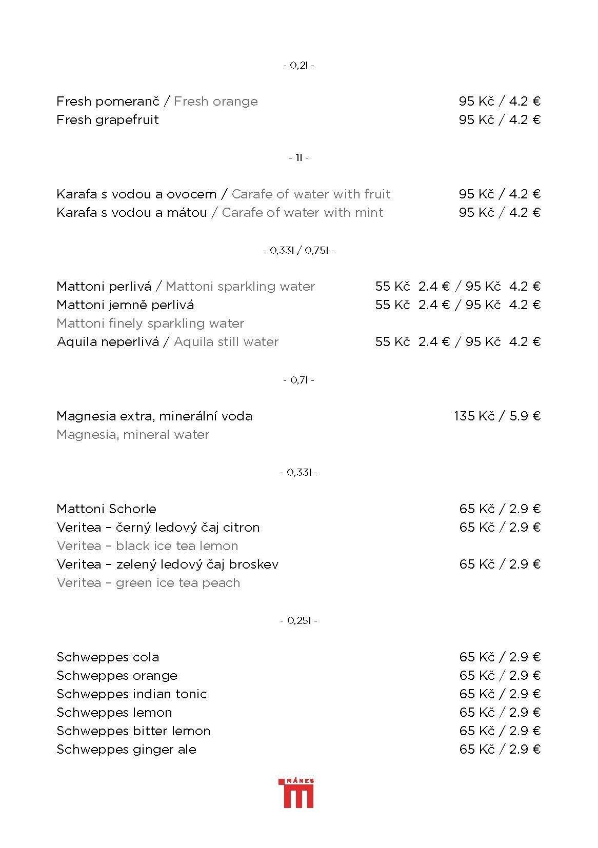 Menu at Art Restaurant Mánes, Prague, Masarykovo nabrezi 250/1