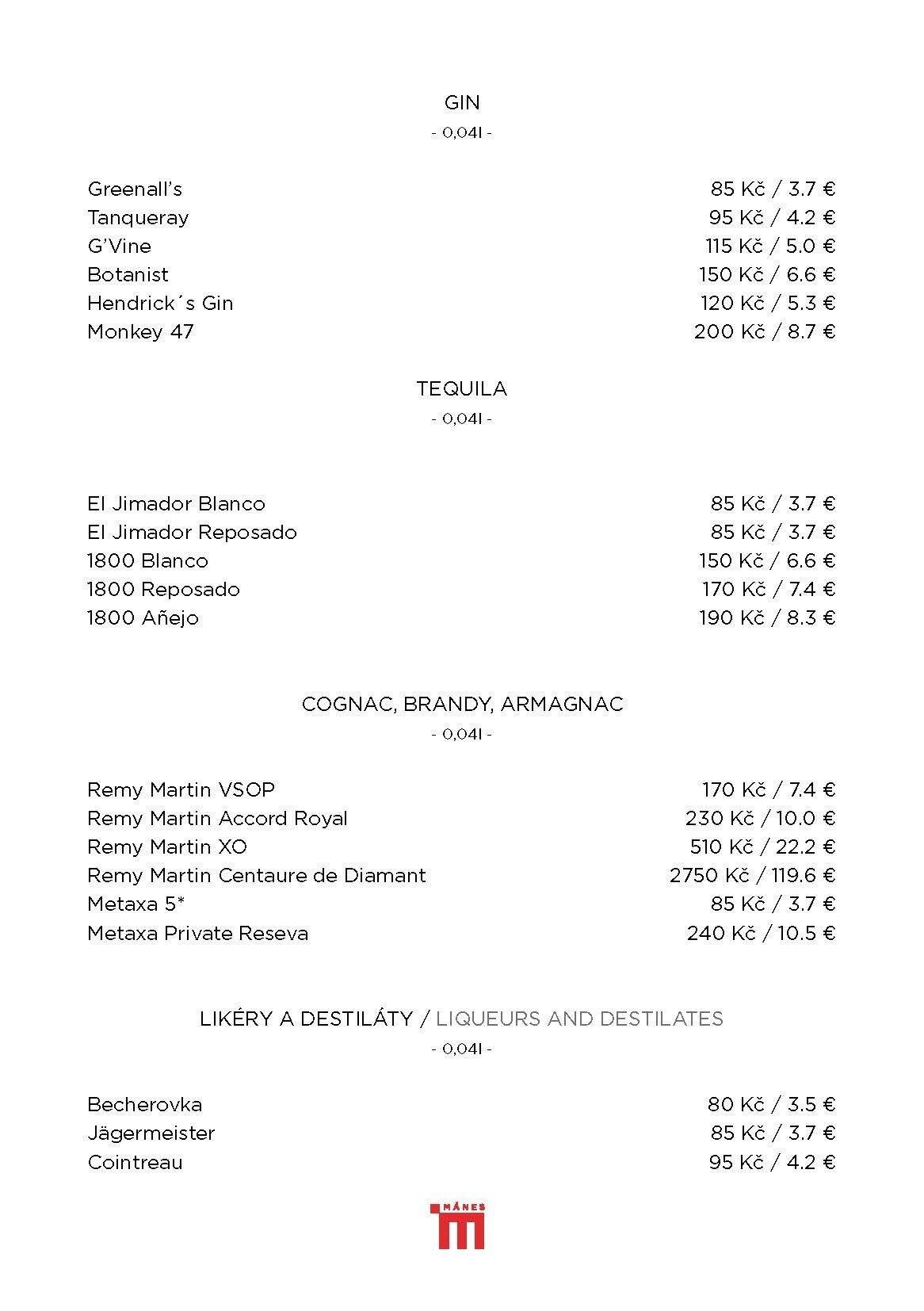 Menu at Art Restaurant Mánes, Prague, Masarykovo nabrezi 250/1