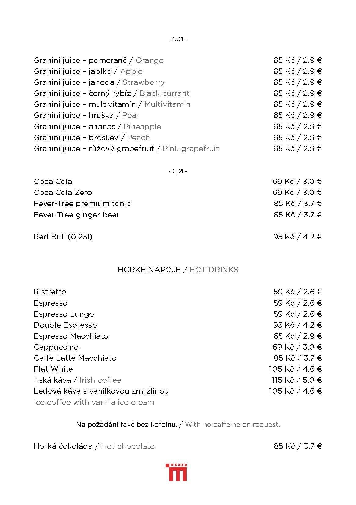 Menu at Art Restaurant Mánes, Prague, Masarykovo nabrezi 250/1