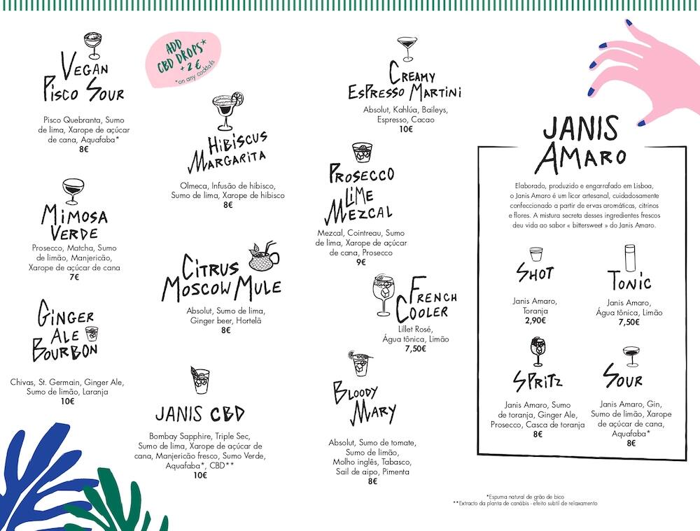 Menu at Café Janis, Lisbon