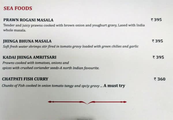 Menu at Khaan Saab, Vijayawada