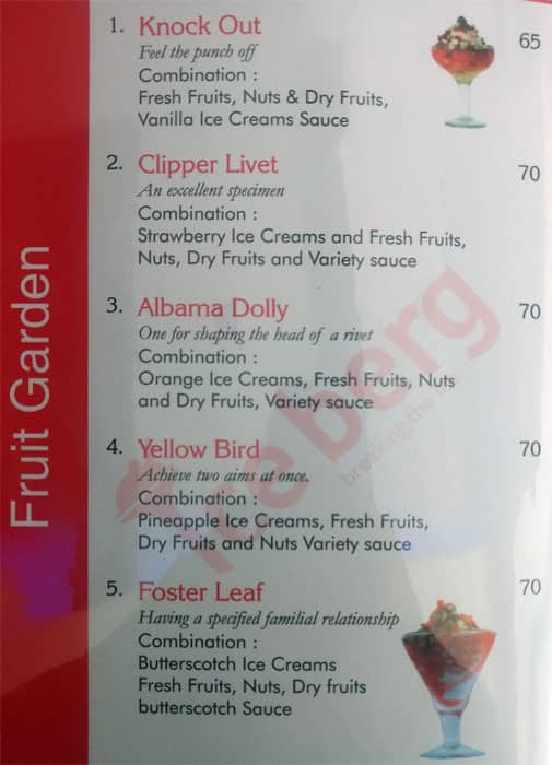 Menu of Ice Magic, Brodipet, Guntur