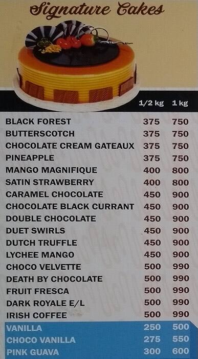 Menu at Chef Bakers Arakere, Bengaluru