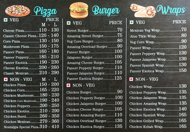 Menu at Nostalgia Cafe, Chennai