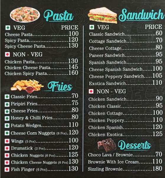 Menu at Nostalgia Cafe, Chennai