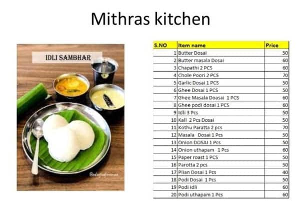 Menu of Mithras Kitchen, Tambaram, Chennai