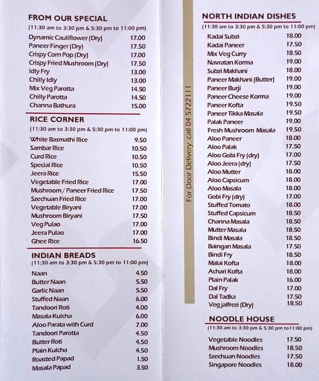 Menu of Vasanta Bhavan Indian Vegetarian Restaurant, Dubai Silicon ...