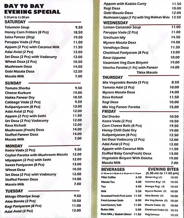 Menu of Vasanta Bhavan Indian Vegetarian Restaurant, Al Muteena, Dubai