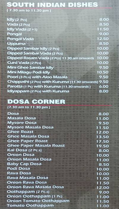 Menu at Vasanta Bhavan Vegetarian Restaurant | Al Karama Dubai, Dubai ...