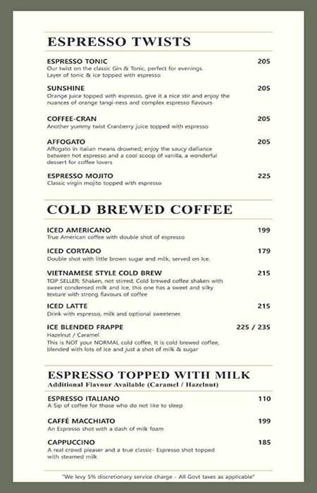 Menu of Kaffberry, Gandhi Nagar, Jammu