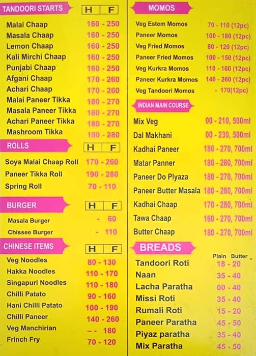 Menu of Vaishno Food Town, Amrapali Dream Valley, Greater Noida