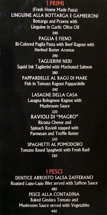 Menu at Lucia Restorante restaurant, Makati