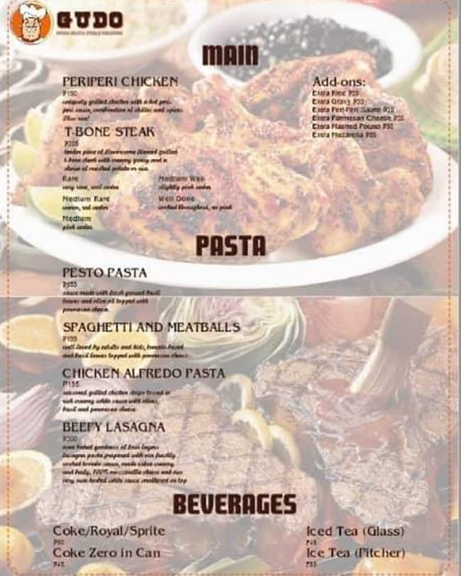 Menu at Gudo restaurant, Quezon City, 17 Congressional Avenue Extension