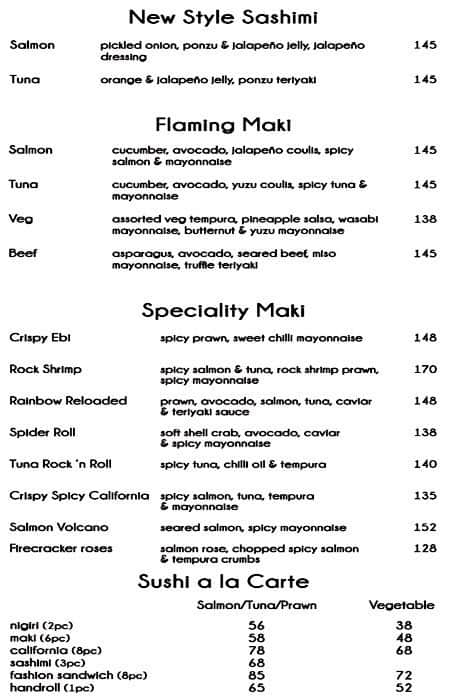 Menu at Koi Fourways restaurant, Randburg, Design Quarter