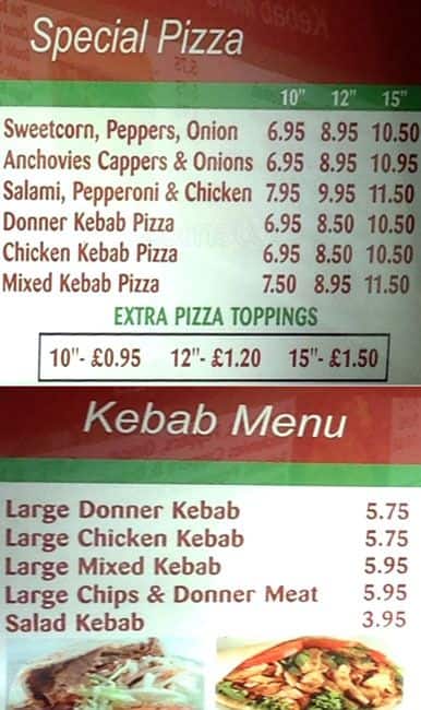 Menu at Pizza Crolla pizzeria, Glasgow, 99 Hope St