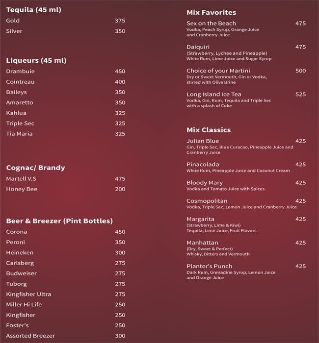 Menu at Royal Orchid Central Pune, Pune