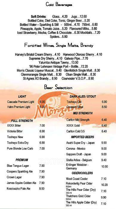 Menu at Morgans Seafood restaurant, Scarborough