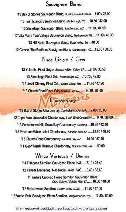 Menu at Morgans Seafood restaurant, Scarborough