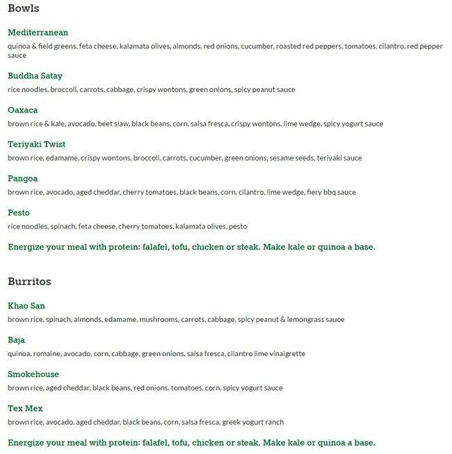 Menu at Freshii fast food, Surrey, 152 St #1012