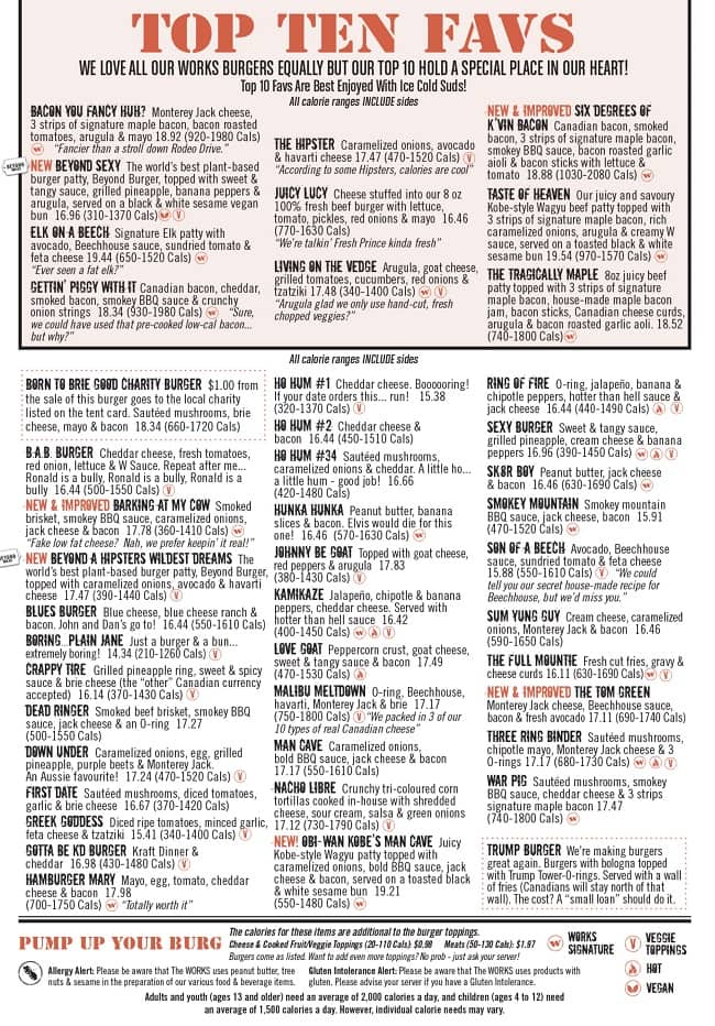 Menu at The WORKS Craft Burgers & Beer restaurant, Ottawa, 900 Watters Rd