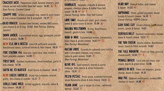 Menu at The Works restaurant, Ottawa, 900 Watters Rd