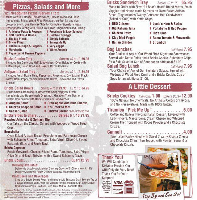 Menu at Bricks Wood Fired Pizza - Naperville pizzeria, Naperville