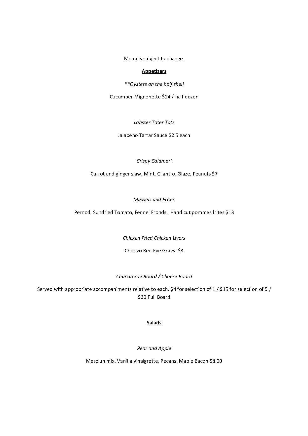 Menu at Downtown 140 pub & bar, Hudson