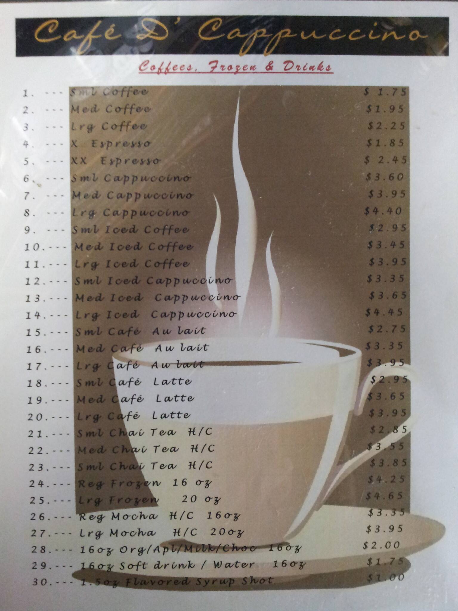 Cafe D'Cappuccino Menu, Menu for Cafe D'Cappuccino, Kenner, New Orleans ...