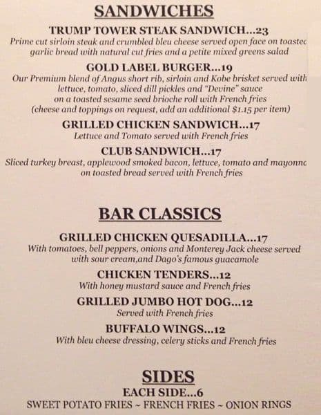 Menu at Trump Grill pub & bar, West New York