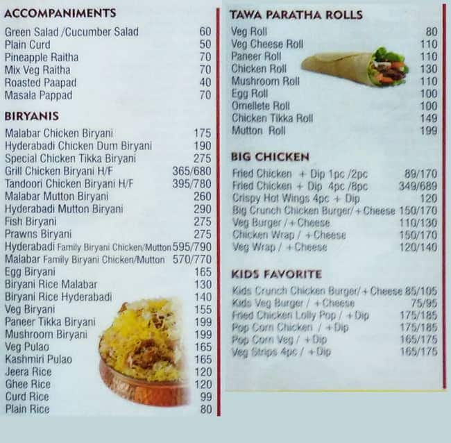 Menu of Moriz Restaurant, Whitefield, Bangalore