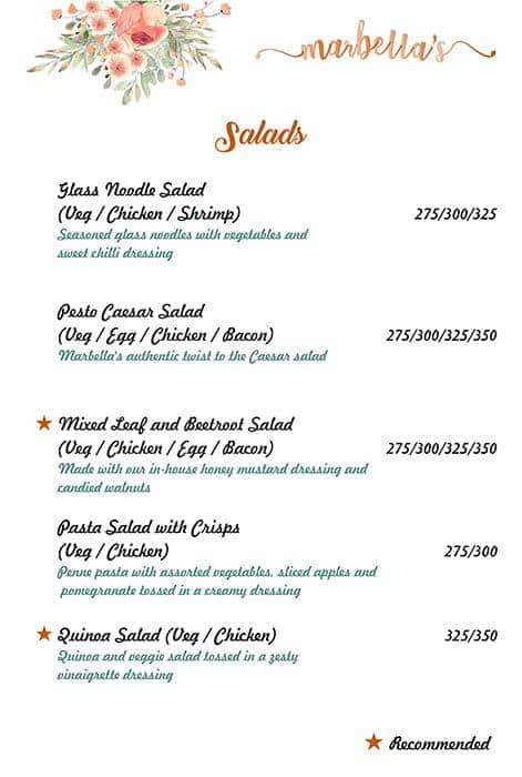 Menu at Marbella's, Kolkata, 1-3