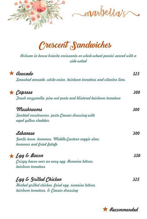 Menu at Marbella's, Kolkata, 1-3