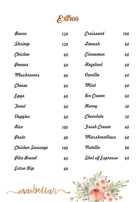 Menu at Marbella's, Kolkata, 1-3