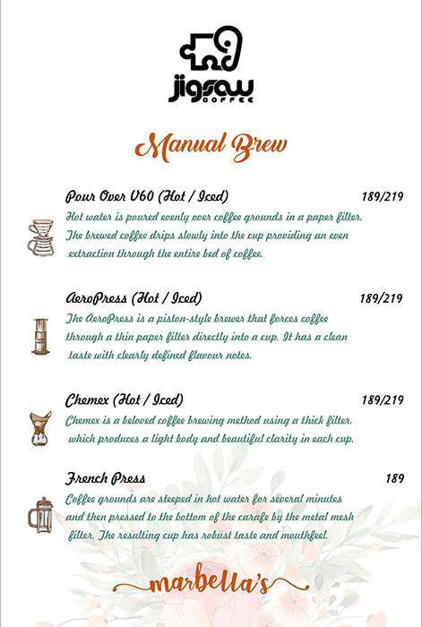 Menu at Marbella's, Kolkata, 1-3