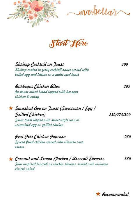 Menu at Marbella's, Kolkata, 1-3