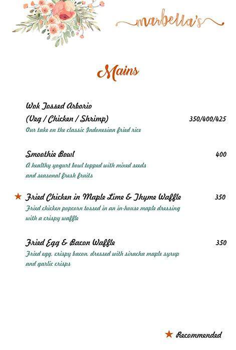 Menu at Marbella's, Kolkata, 1-3