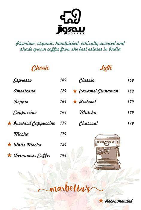Menu at Marbella's, Kolkata, 1-3