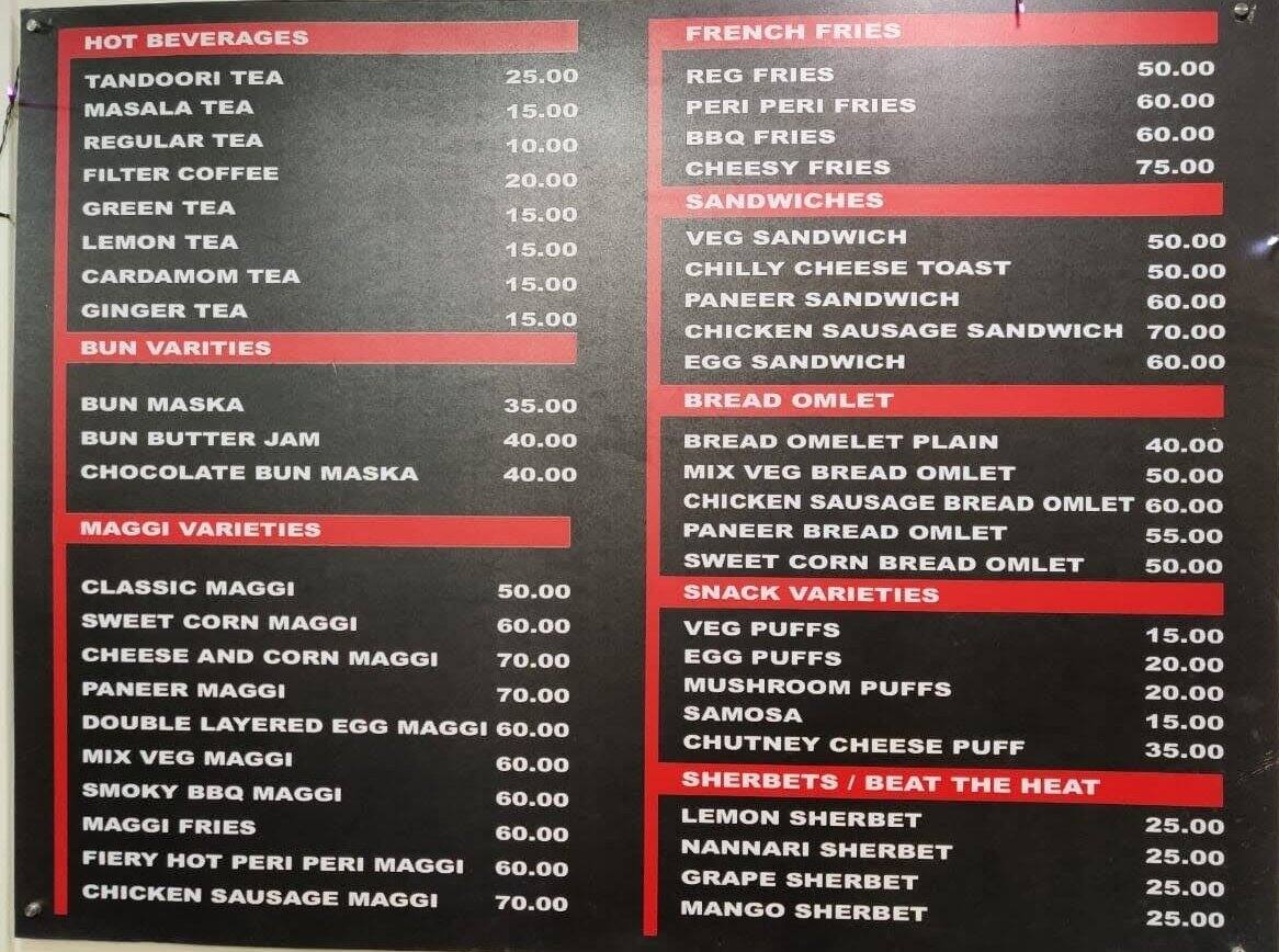 Menu of We Chai, Madipakkam, Chennai