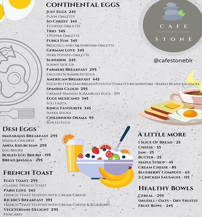Menu of Cafe Stone, Commercial Street, Bangalore