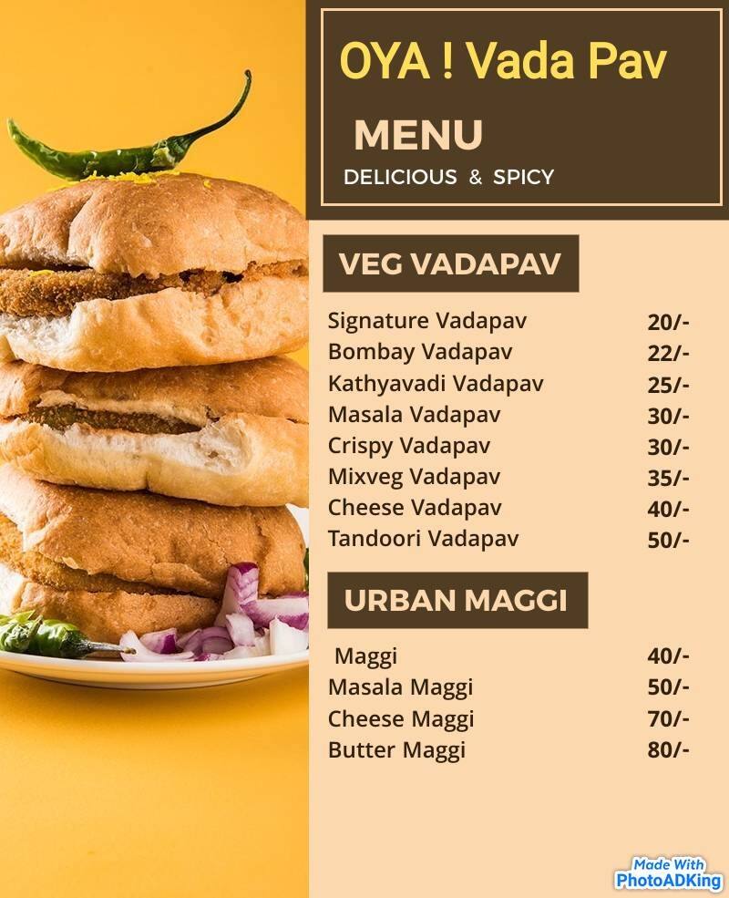 Menu of OYA! Vada Pav, Sector 72, Noida