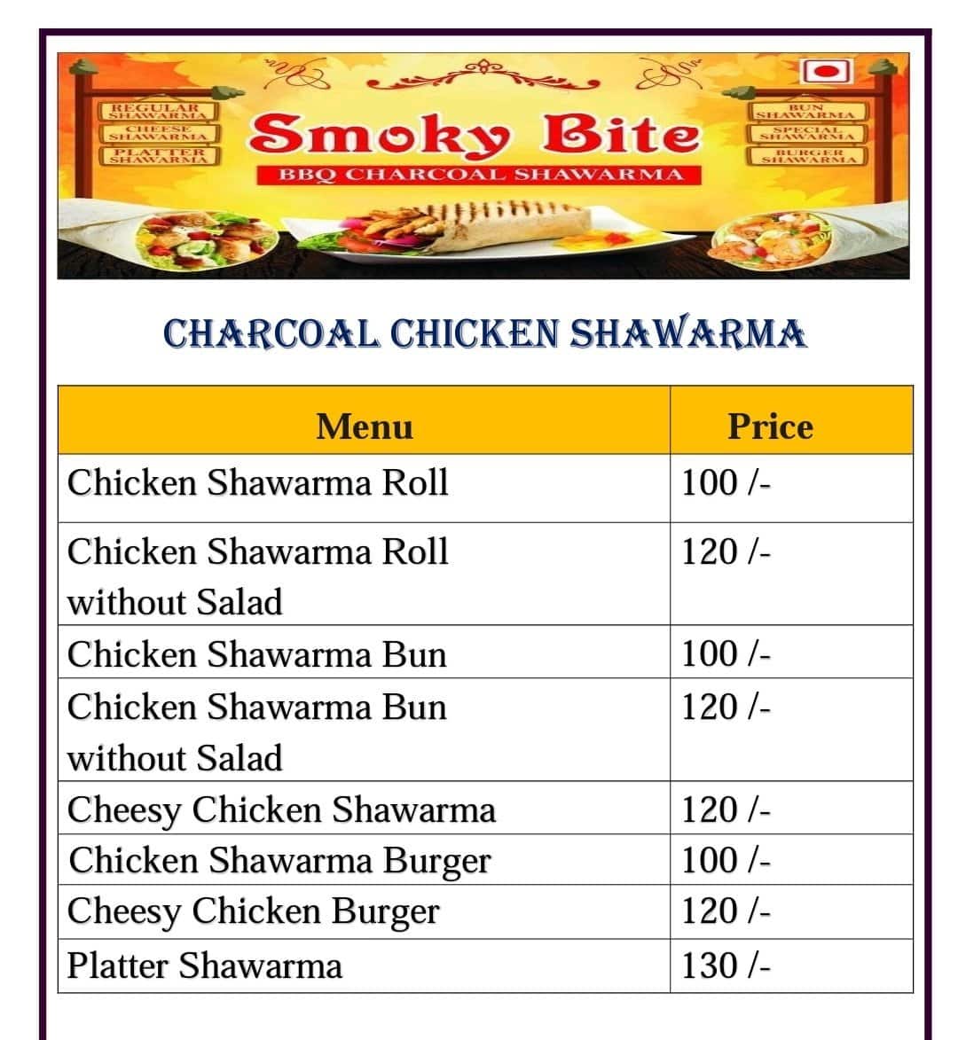 Menu of Smoky Bite, Viman Nagar, Pune