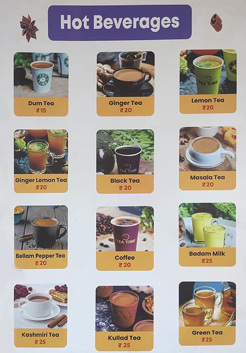 Menu of Tea Time, Vanasthalipuram, Hyderabad