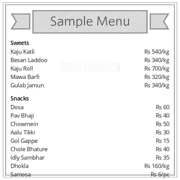 GMB Sweets Menu, Menu for GMB Sweets, Agra Cantt, Agra - Zomato