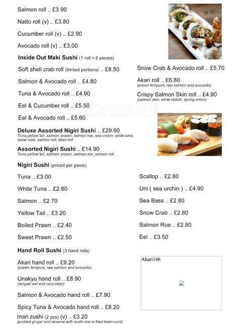 Menu at Akari pub & bar, London, 196 Essex Rd