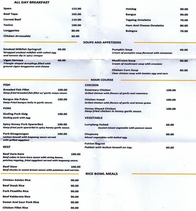 Menu at Conrad's Cafe, San Juan