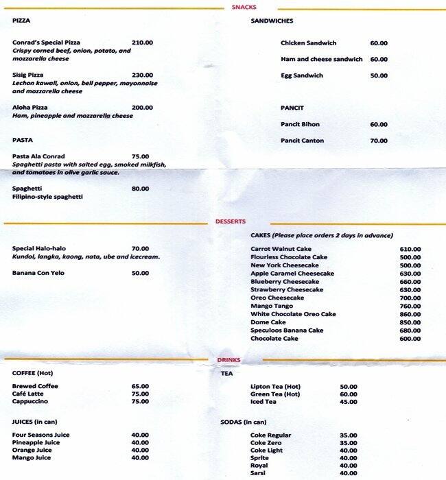 Menu at Conrad's Cafe, San Juan