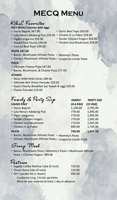 Menu at K&L Cafe by Blushing Cupcakes, Quezon City