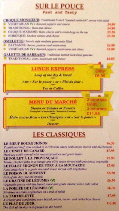 Menu at Le Marche Francais restaurant, Edinburgh