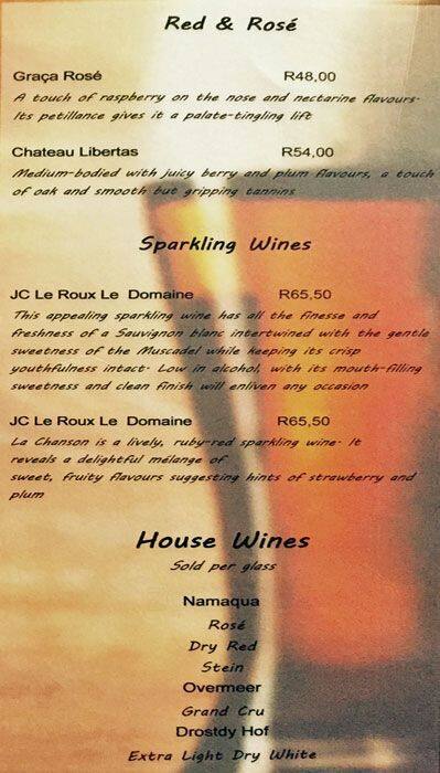 Menu at Livingstone (Livvas) pub & bar, Pretoria